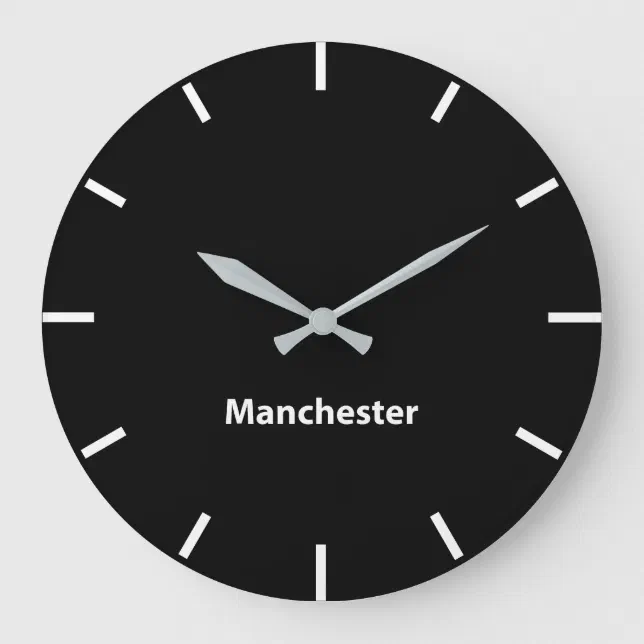 Manchester Black Face Time Zone Newsroom Wall Large Clock | Zazzle