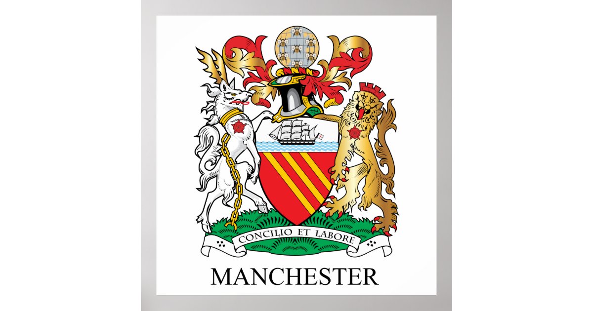 Manchester coat of arms poster | Zazzle