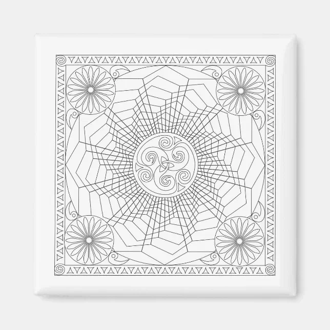 Mandala Wheel in Black and White - Colouring Card Magnet | Zazzle