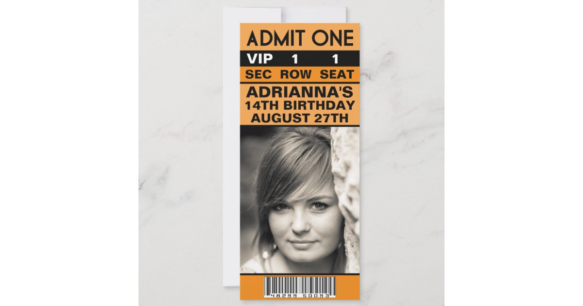 Mandarin Orange VIP Photo Ticket Birthday Party Invitation | Zazzle