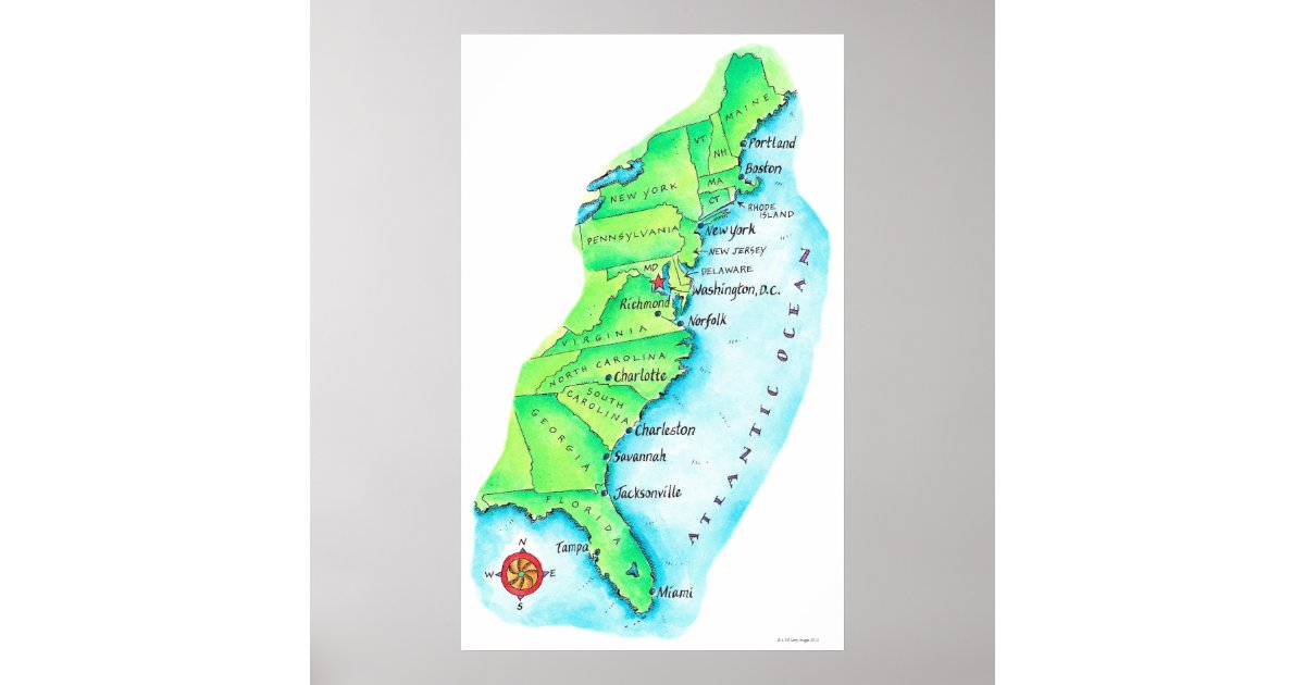 Map of American East Coast Poster | Zazzle