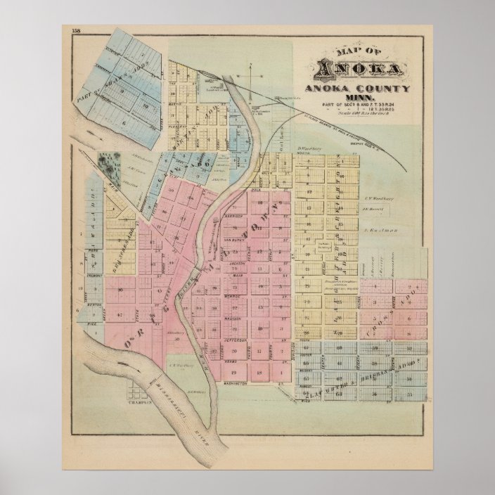 Map of Anoka, Anoka County, Minnesota Poster | Zazzle.co.uk