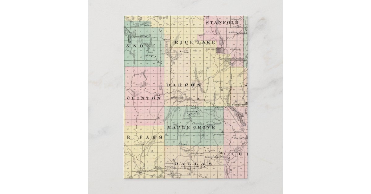 Map of Barron County, State of Wisconsin Postcard | Zazzle