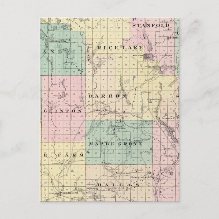 Map of Barron County, State of Wisconsin Postcard | Zazzle.co.uk