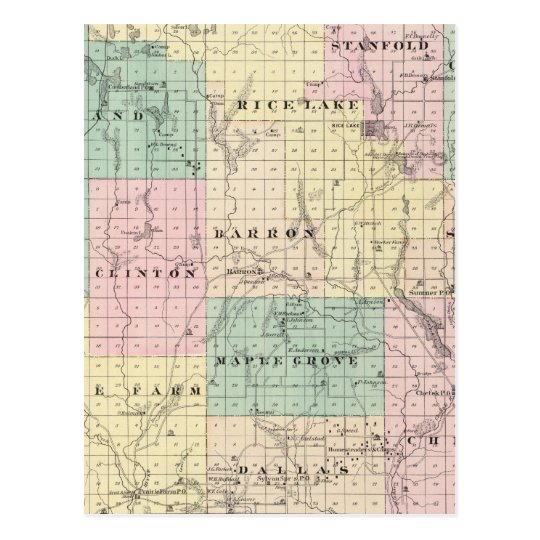 Map of Barron County, State of Wisconsin Postcard | Zazzle.co.uk