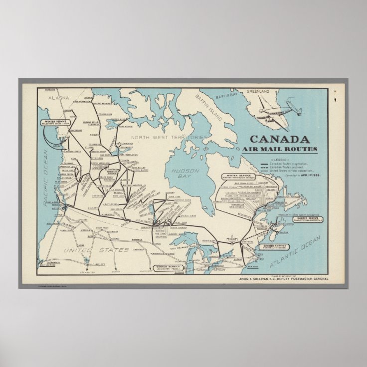 Map of Canada - Canada Air Mail Routes Poster | Zazzle