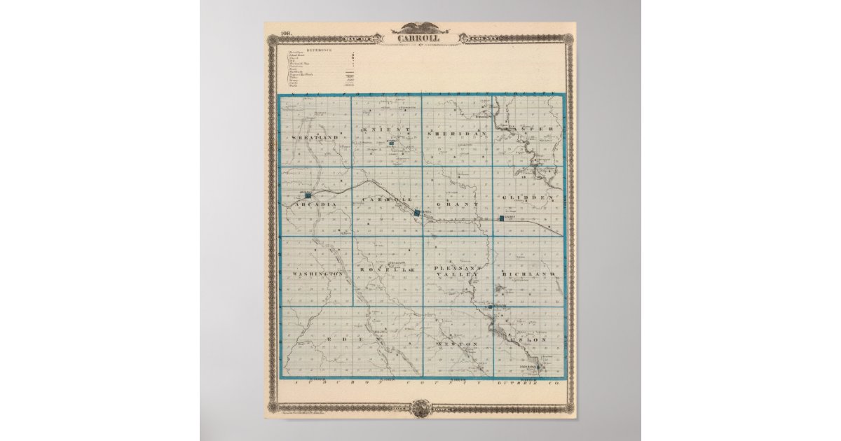 Map of Carroll County, State of Iowa Poster | Zazzle