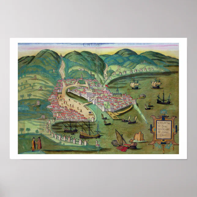 Map of Chios, from 'Civitates Orbis Terrarum' by G Poster | Zazzle