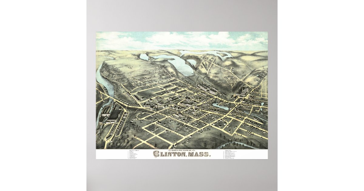 Map of Clinton, Massachusetts from 1876 Poster | Zazzle