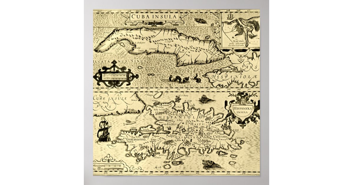 Map of Cuba and Hispaniola Poster | Zazzle