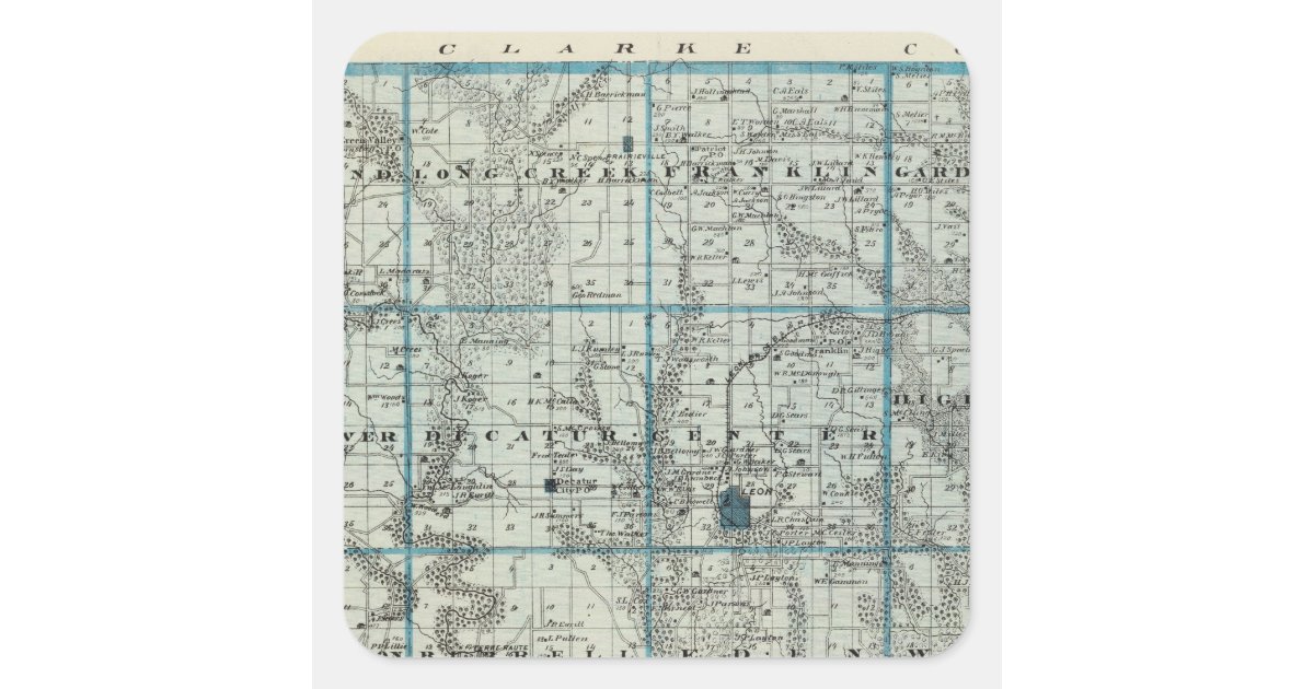 Map of Decatur County, State of Iowa Square Sticker | Zazzle