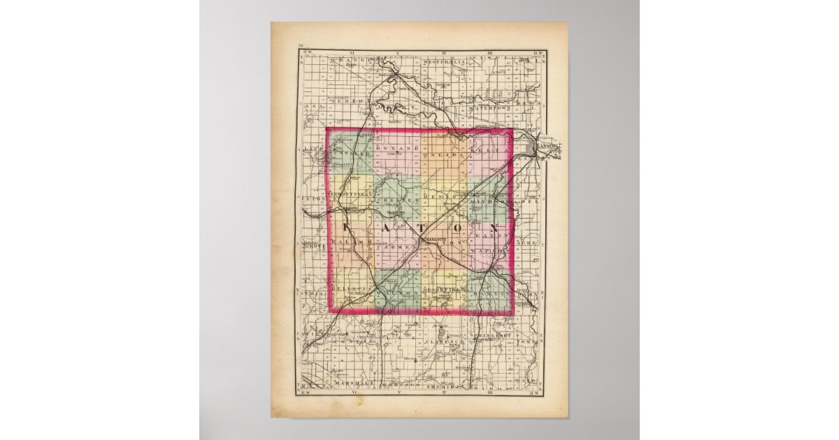 Map of Eaton County, Michigan Poster | Zazzle