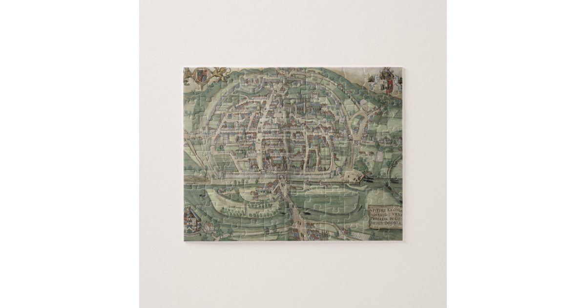 Map of Exeter, from 'Civitates Orbis Terrarum' by Jigsaw Puzzle | Zazzle