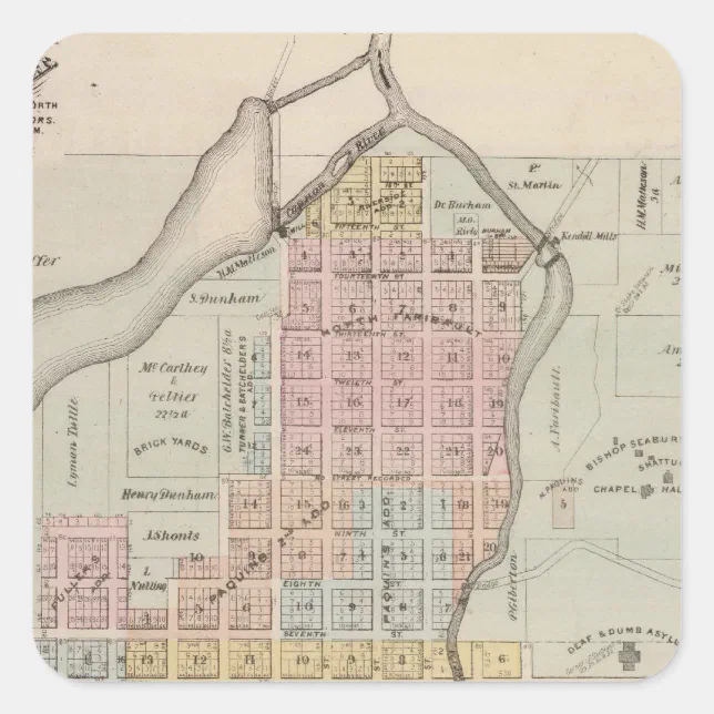 Map of Faribault, Rice County, Minnesota Square Sticker | Zazzle