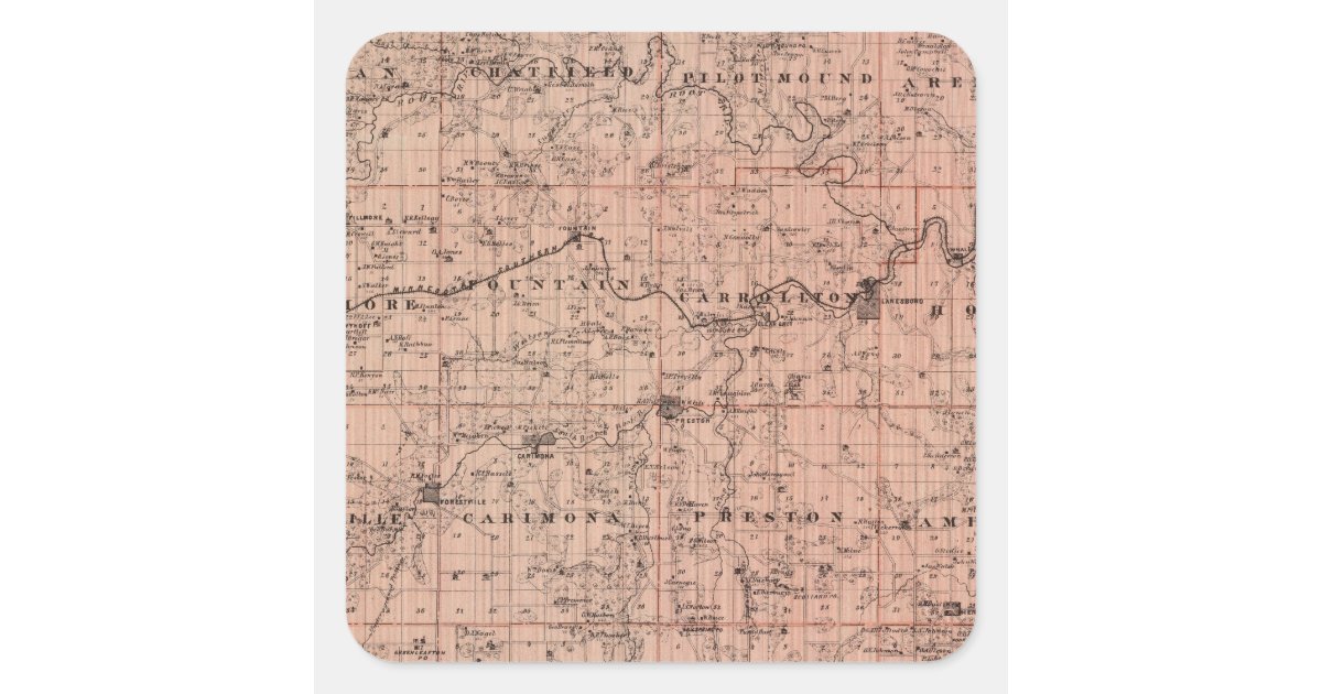 Map of Fillmore County, Minnesota Square Sticker | Zazzle