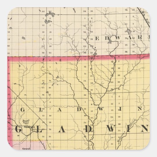 Map of Gladwin County, Michigan Square Sticker | Zazzle.co.uk