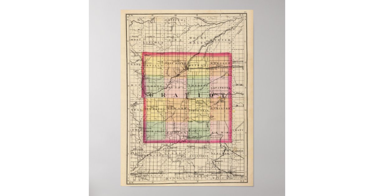 Map of Gratiot County, Michigan Poster | Zazzle
