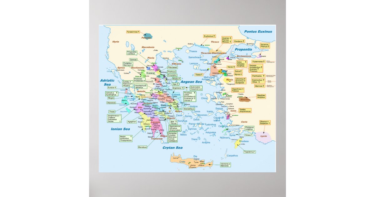 Map of Homeric Era Greece with English labels Poster | Zazzle