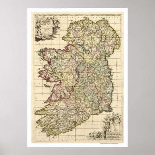 Map of Ireland by Frederik de Wit 1710 Poster | Zazzle.co.uk