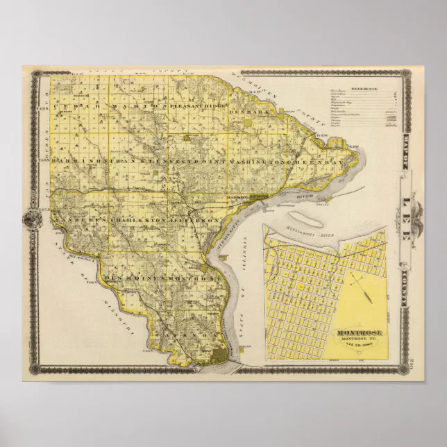 Map of Lee County and Montrose, State of Iowa Poster | Zazzle