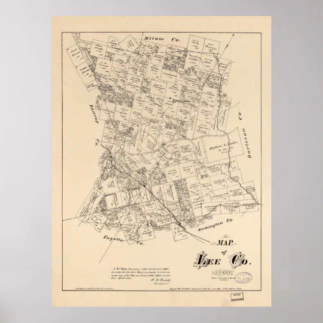 Map of Lee County, Texas (1879) Poster | Zazzle