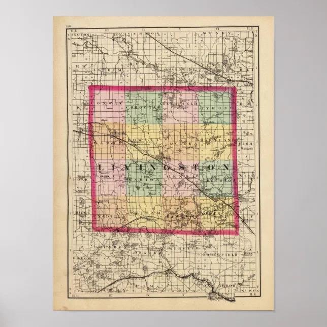 Map of Livingston County, Michigan Poster | Zazzle