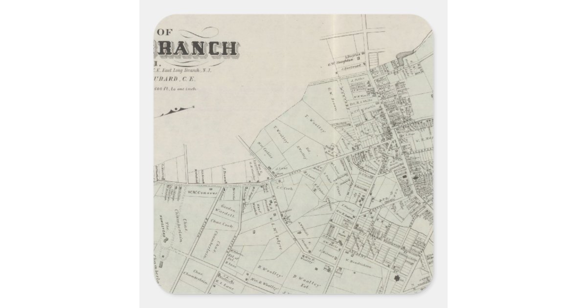 Map of Long Branch, NJ Square Sticker | Zazzle