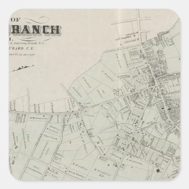Map of Long Branch, NJ Square Sticker | Zazzle
