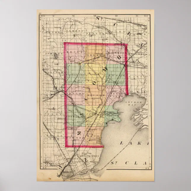 Map of Macomb County, Michigan Poster | Zazzle
