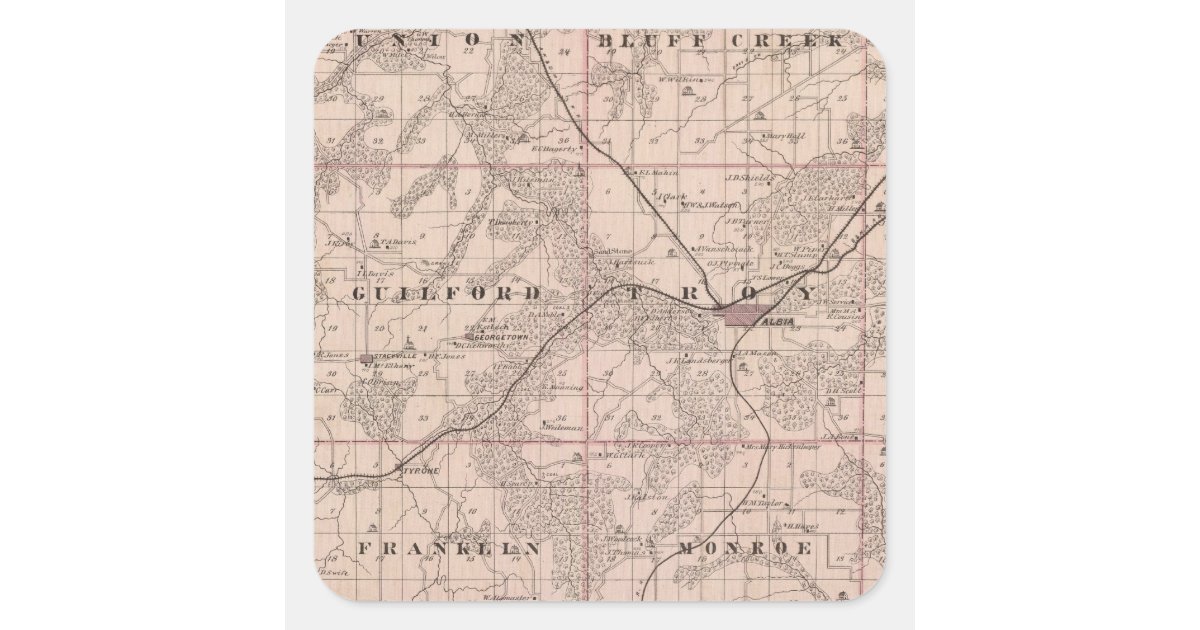 Map of Monroe County, State of Iowa Square Sticker | Zazzle