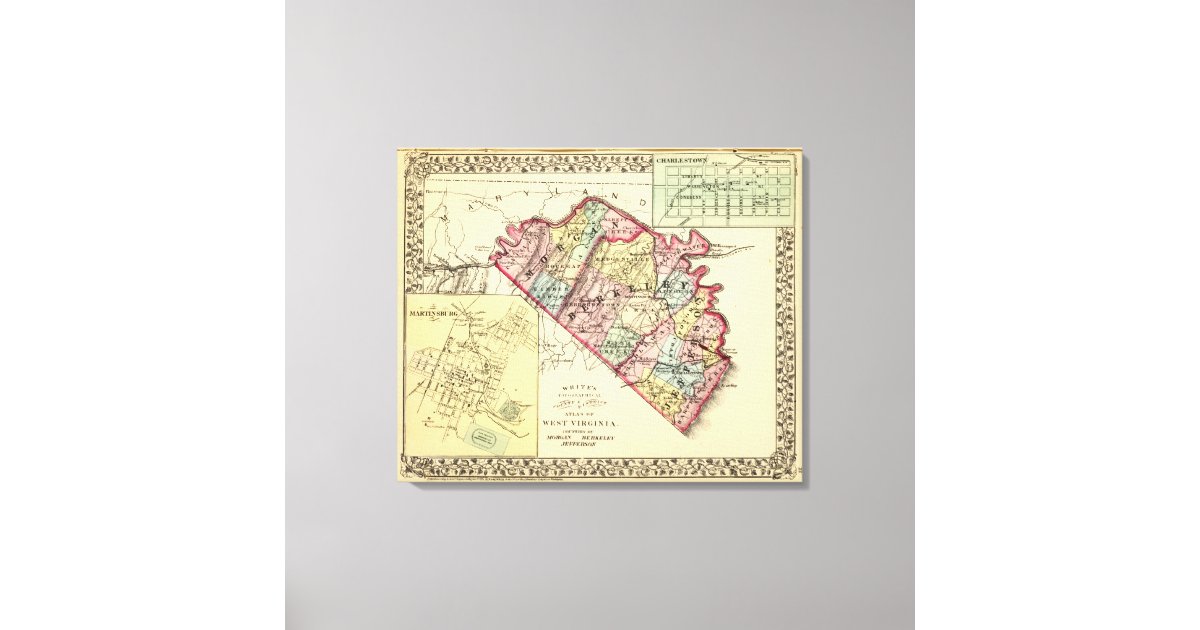 Map of Morgan, Berkeley, and Jefferson counties Canvas Print | Zazzle