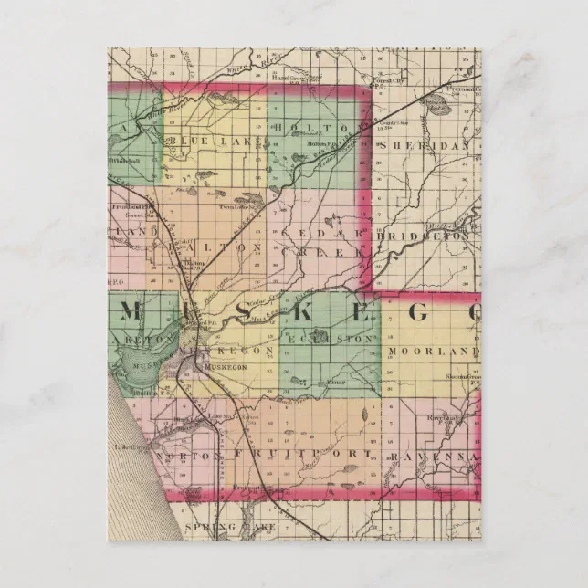 Map of Muskegon County, Michigan Postcard | Zazzle