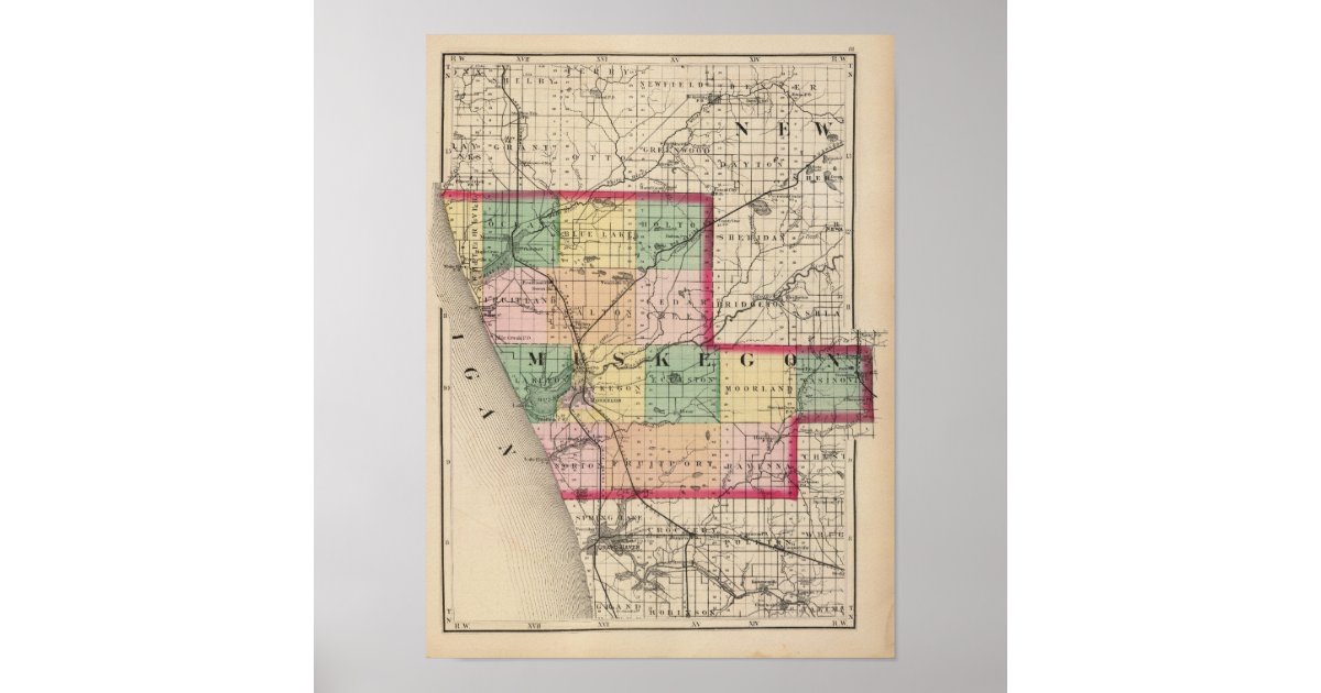 Map of Muskegon County, Michigan Poster | Zazzle