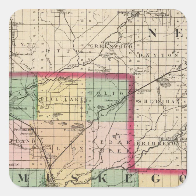 Map of Muskegon County, Michigan Square Sticker | Zazzle