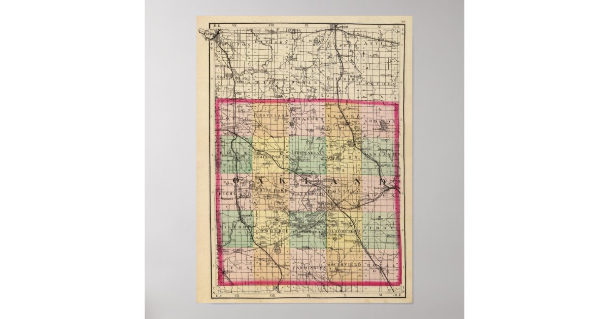 Map of Oakland County, Michigan Poster | Zazzle