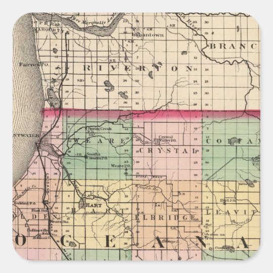 Map of Oceana County, Michigan Square Sticker | Zazzle.co.uk
