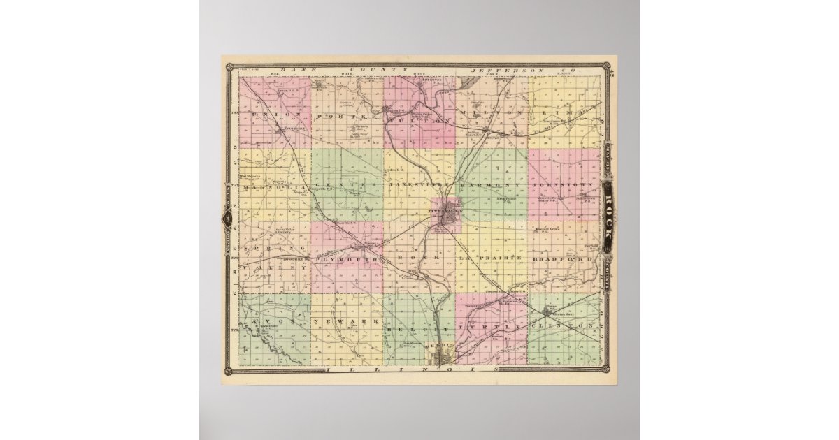 Map of Rock County, State of Wisconsin Poster | Zazzle