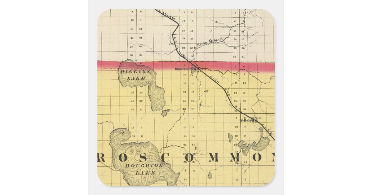 Map of Roscommon County, Michigan Square Sticker | Zazzle