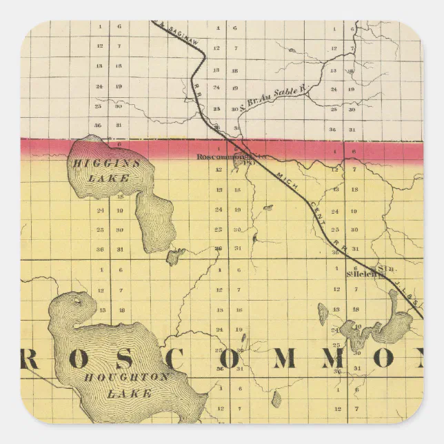 Map of Roscommon County, Michigan Square Sticker | Zazzle