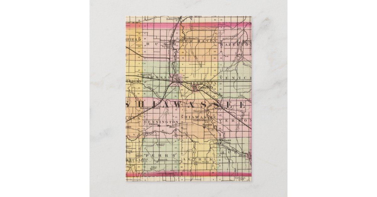 Map of Shiawassee County, Michigan Postcard | Zazzle