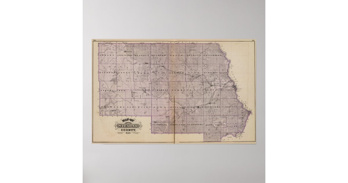 Map of Stearns County, Minnesota Poster | Zazzle