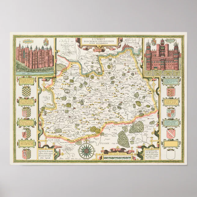 Map of Surrey, engraved by Jodocus Hondius Poster | Zazzle