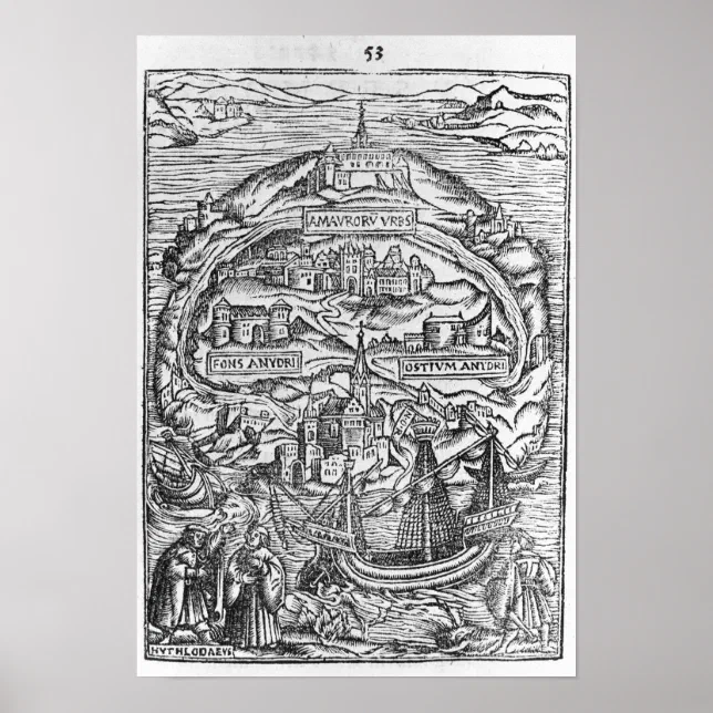 Map of the Island of Utopia, Book frontispiece Poster | Zazzle