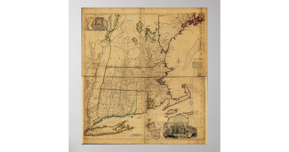 Map of the Most Inhabited Part of New England 1755 Poster | Zazzle