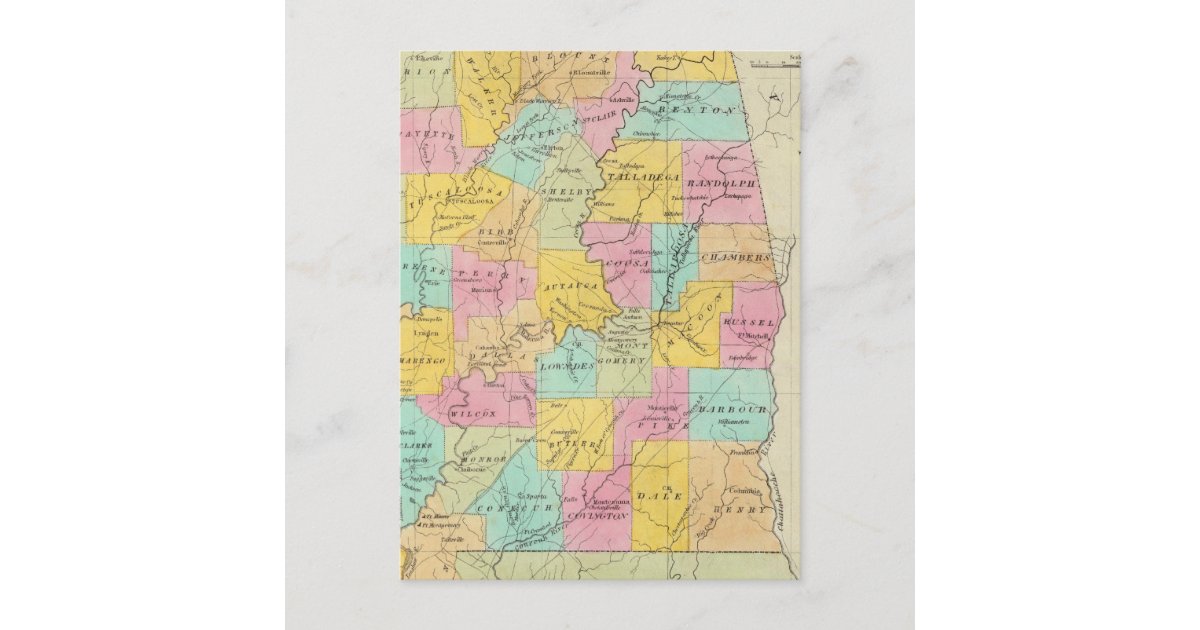 Map of the State of Alabama Postcard | Zazzle