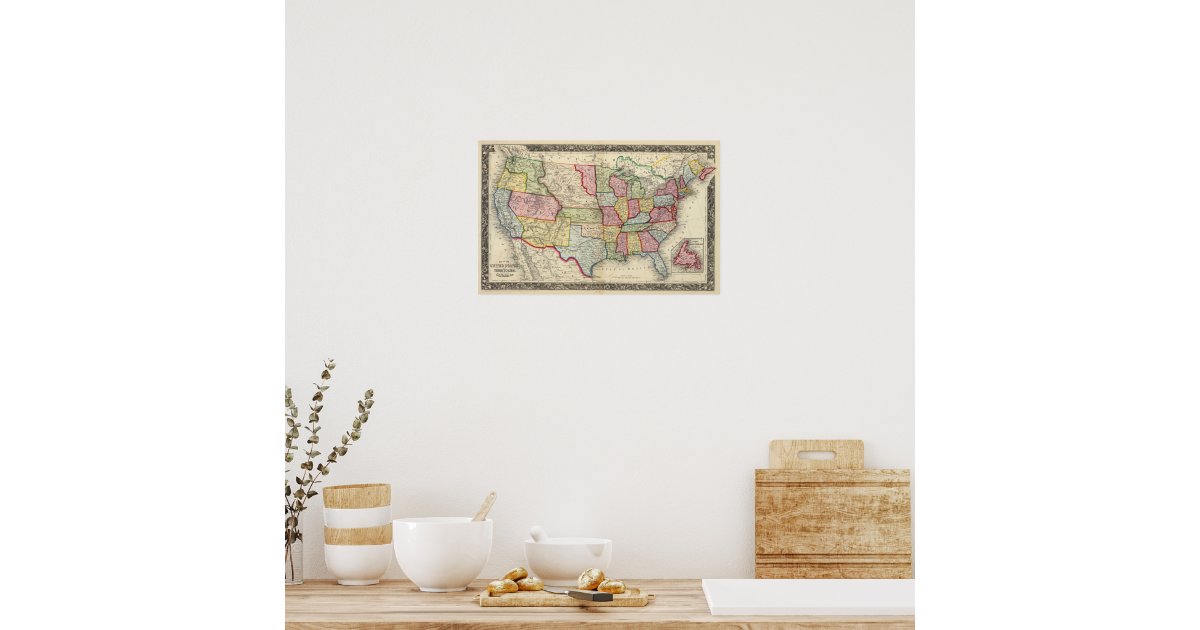 Map Of The United States, And Territories Poster | Zazzle