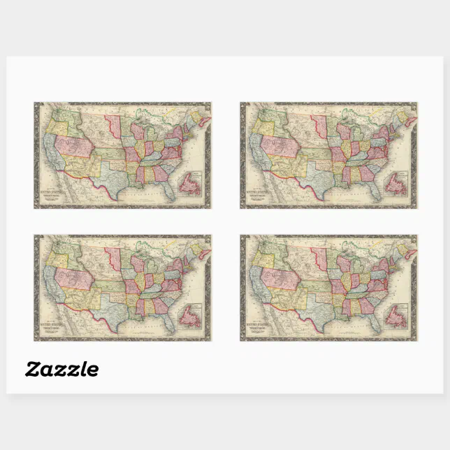 Map Of The United States, And Territories Rectangular Sticker | Zazzle