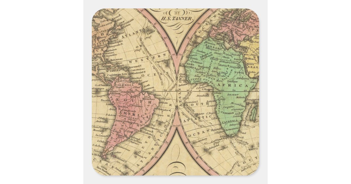 Map Of The World on the Globular Projection Square Sticker | Zazzle