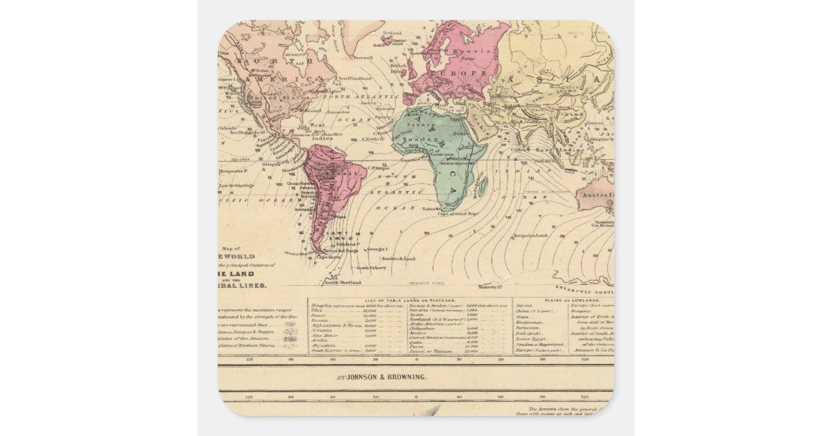 Map of The World Square Sticker | Zazzle