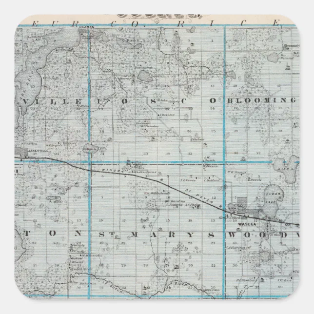 Map of Waseca County, Minnesota Square Sticker | Zazzle